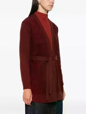 Max Mara Suede-panelled Belted Cardigan - Red