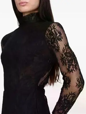 HANITA Lace-panelled High-neck Dress - Black