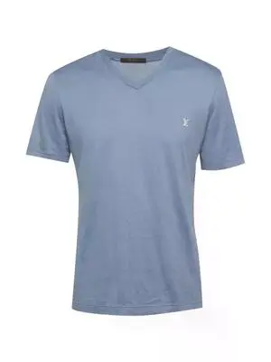 LOUIS VUITTON Logo Embroidery V-neck T-shirt - Blue