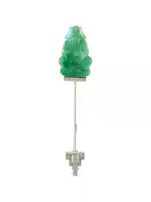 LB EXCLUSIVE Jade And Diamond Jabot Pin