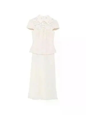 SELF-PORTRAIT Lace-panelled Pleated Midi Dress