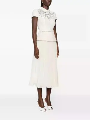 SELF-PORTRAIT Lace-panelled Pleated Midi Dress