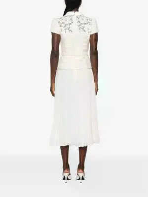 SELF-PORTRAIT Lace-panelled Pleated Midi Dress