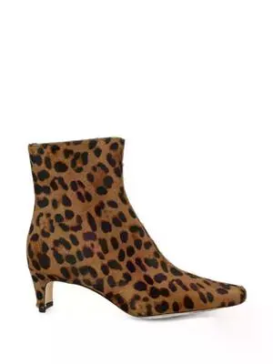 STAUD Leopard-print Calf-hair Ankle Boots