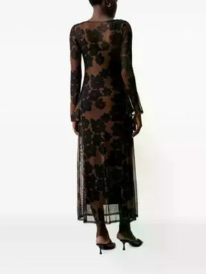 NEVER FULLY DRESSED Tan Jaden Floral-print Mesh Dress