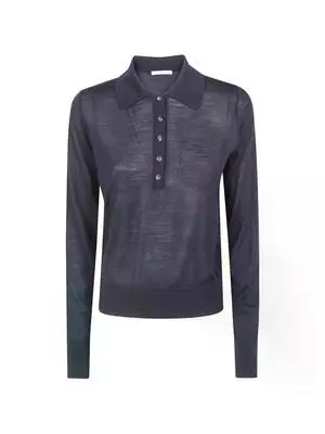 NUUR Button-up Polo-neck Sweater - Blue
