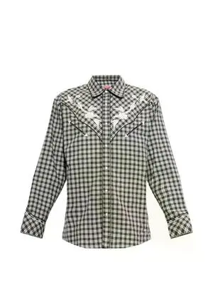 Kenzo Floral-embroidered Gingham Shirt - Neutrals