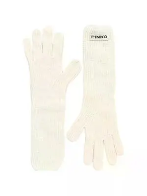 Pinko Long Gloves With Logo Lettering - Neutrals