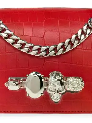 Alexander McQueen Jewelled Croc-embossed Leather Shoulder Bag