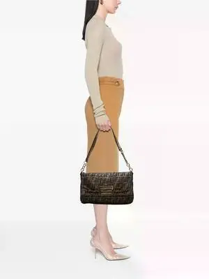 Fendi 2010-2026 Large Zucca Canvas Glitter Mia Flap Shoulder Bag