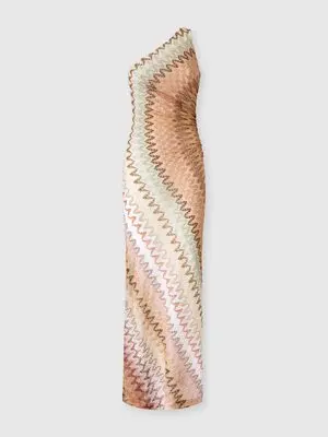 Missoni One-shoulder Long Dress In Chevron Lamé Viscose