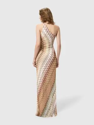 Missoni One-shoulder Long Dress In Chevron Lamé Viscose