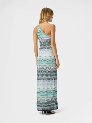 Missoni Long One-shoulder Dress With A Chevron Pattern With Sequins