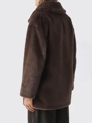 Herno Double-breasted Short Faux Fur Coat With Classic Collar - Dark