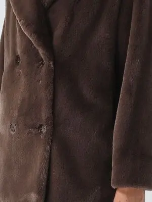 Herno Double-breasted Short Faux Fur Coat With Classic Collar - Dark