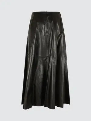 ARMA Flared Midi Skirt In Smooth Lambskin Leather With High Waist And Back Zip