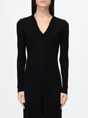 Max Mara Slim Fit V-neck Polo Sweater In 100% Cashmere With Long Sleeves - Black