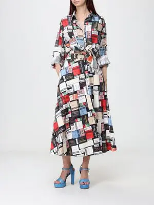 Moschino Relaxed Fit Graphic Print Shirt In Pure Silk With Long Sleeves
