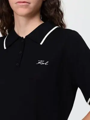 Karl Lagerfeld Knitted Polo Shirt In 100% Merino Wool With Contrast Trims - Black
