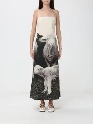Moschino Graphic Print A-line Silk Midi Dress With Square Neckline