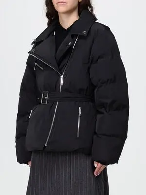 Karl Lagerfeld Cropped Biker Puffer Jacket In Recycled Polyester With Belt