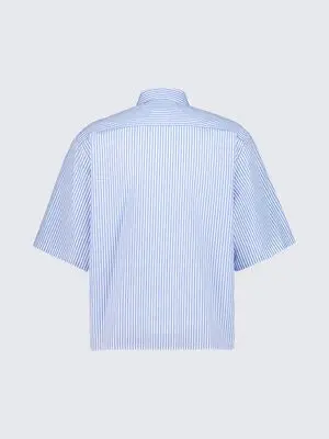 Celine Striped Cotton Short-sleeve Shirt With Embroidered Logo