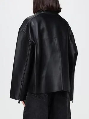 Paul Smith Cropped Lambskin Leather Jacket With Oversized Fit And High Neck