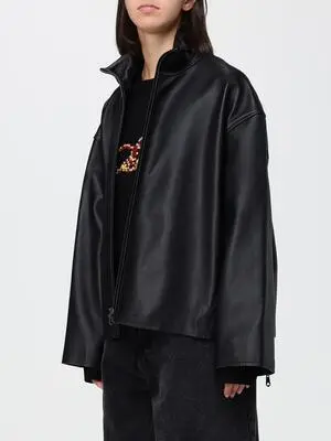 Paul Smith Cropped Lambskin Leather Jacket With Oversized Fit And High Neck