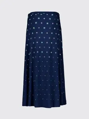 Rabanne High-waisted Midi Pencil Skirt In Cupro With Geometric Embroidery And Rhinestones