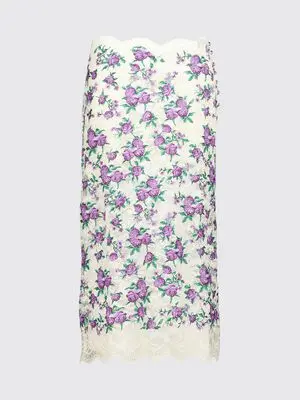 Rabanne Floral Jersey Midi Pencil Skirt With High Waist And Lace Inserts