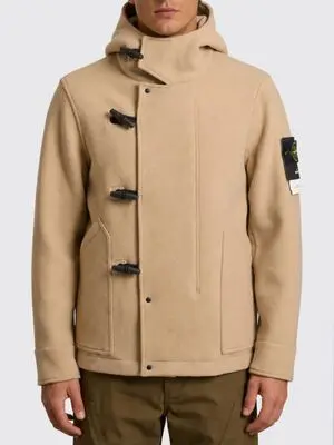 Stone Island Wool Duffle Coat With Hood And Compass Logo