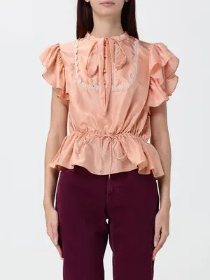 Chloé Draped Pure Silk Blouse With Ruffled Hem - Pink