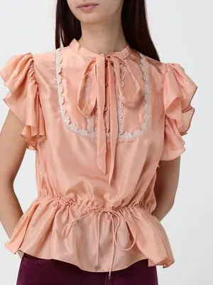 Chloé Draped Pure Silk Blouse With Ruffled Hem - Pink
