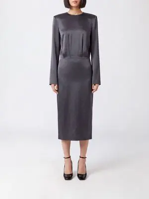 Federica Tosi Long-sleeved Satin Midi Sheath Dress - Grey