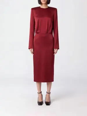 Federica Tosi Long-sleeved Satin Midi Sheath Dress - Red