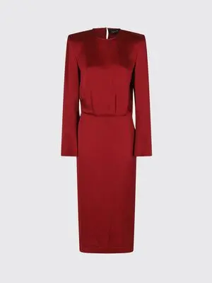 Federica Tosi Long-sleeved Satin Midi Sheath Dress - Red