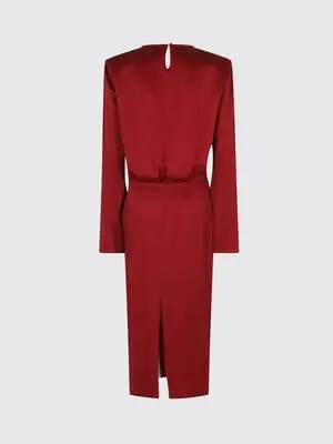 Federica Tosi Long-sleeved Satin Midi Sheath Dress - Red