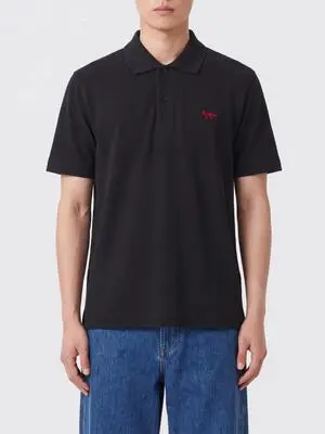 Maison Kitsuné Short-sleeve Cotton Polo Shirt With Contrast Logo - Black