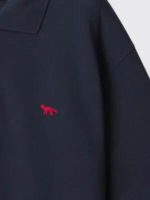 Maison Kitsuné Short-sleeve Cotton Polo Shirt With Contrast Logo - Navy