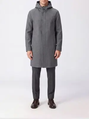 LARDINI Single-breasted Wool Coat With Hood And Concealed Fastening