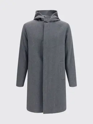 LARDINI Single-breasted Wool Coat With Hood And Concealed Fastening