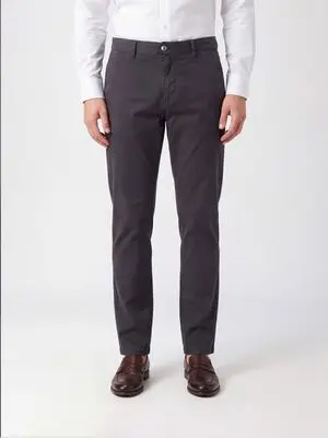 SLOWEAR Slim Fit Stretch Cotton Chino Trousers With Slash Pockets - Brown