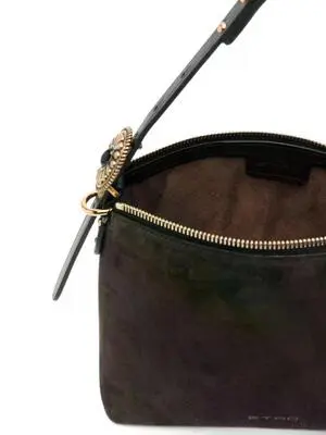 Etro Logo-plaque Suede Shoulder Bag - Brown