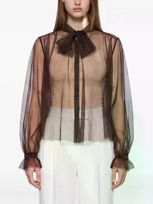 FORTE_FORTE Sheer Tie-neck Shirt