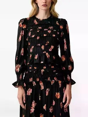ALLSAINTS Floral-print Ruffled Top - Black