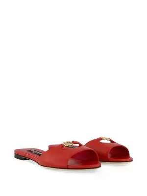 Dolce & Gabbana Dg Logo Leather Slides - Red