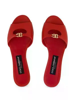 Dolce & Gabbana Dg Logo Leather Slides - Red