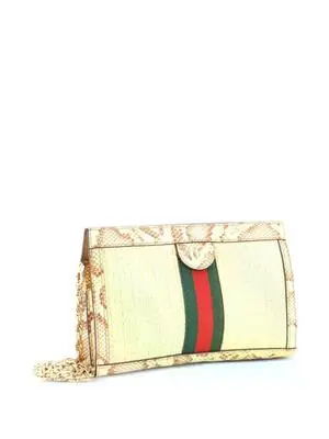 Gucci Ophidia Chain Shoulder Bag Raffia With Snakeskin Small Crossbody Bag - Neutrals
