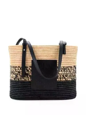 Loewe Square Basket Woven Raffia Small Tote Bag - Black