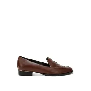 RAG & CO Gabassi Studded Genuine Leather Loafers In By - Brown